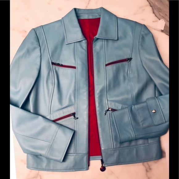St. John | Jackets & Coats | Vintage St John Turquoise Leather Jacket ...